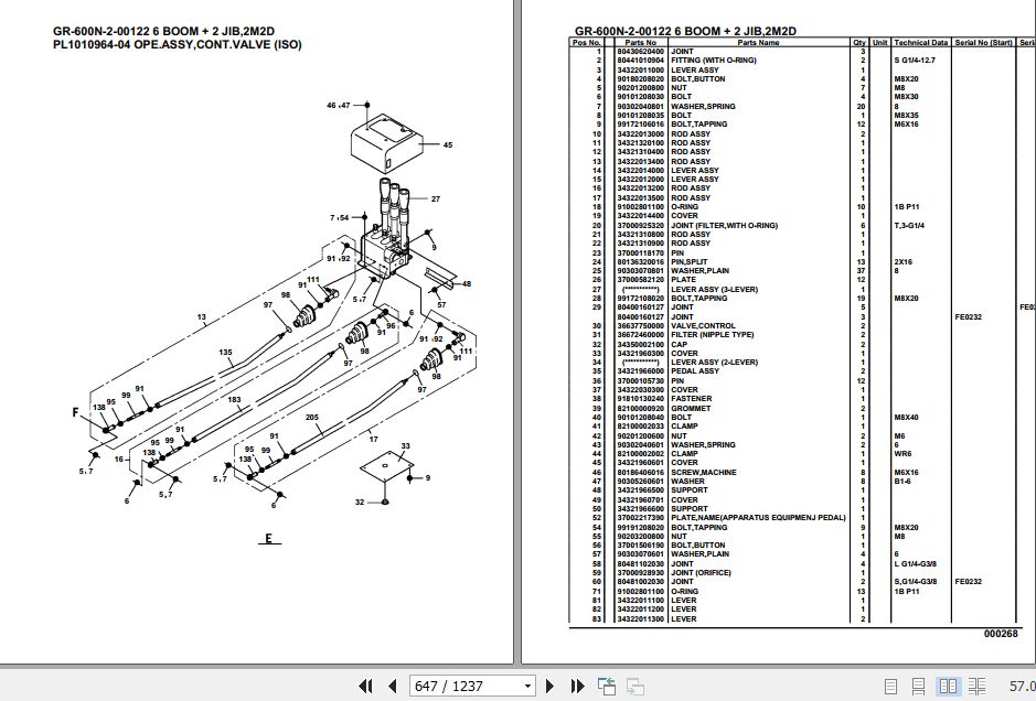 Tadano Rough Terrain Crane GR-600N-2 00122 6 Boom 2 Jib 2M2D Parts Catalog