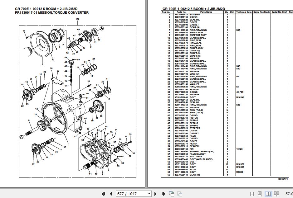 Tadano Rough Terrain Crane GR-700E-1 00212 5 Boom 2 Jib 2M2D Parts Catalog