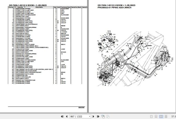 Tadano Rough Terrain Crane GR-700N-1 00122 6 Boom 3 Jib 2M2D Parts Catalog