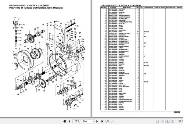 Tadano Rough Terrain Crane GR-700N-2 00121 6 Boom 3 Jib 2M2D Parts Catalog