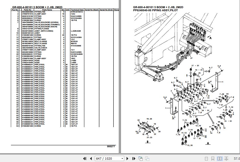 Tadano Rough Terrain Crane GR-800-4 00101 5 Boom 2 Jib 2M2D Parts Catalog