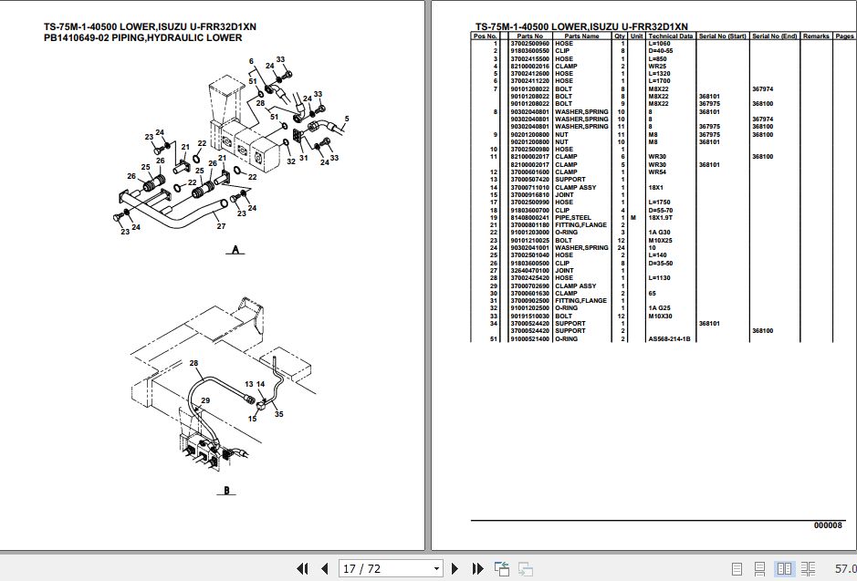 Tadano Telescopic Truck Crane TS-75M-1 40500 Lower Isuzu U-FRR32D1XN Parts Catalog
