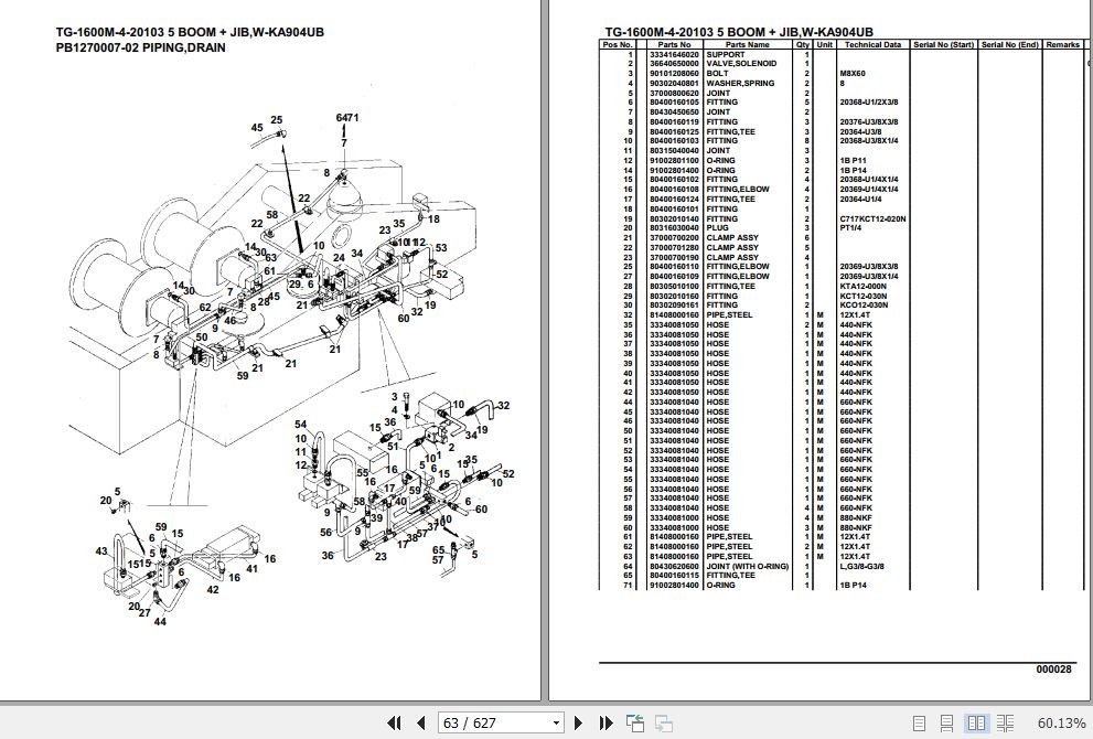 Tadano Truck Crane TG-1600M-4 20103 5 Boom Jib W-KA904UB Parts Catalog
