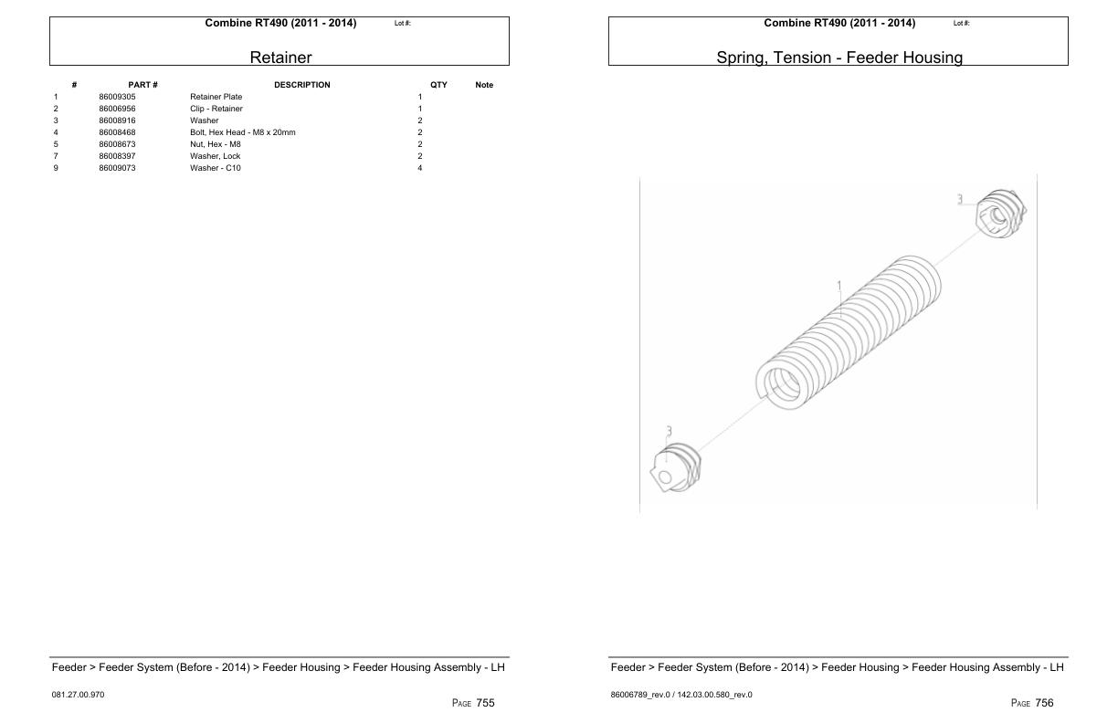 Versatile Combine RT490 Parts Catalog 2011-2014