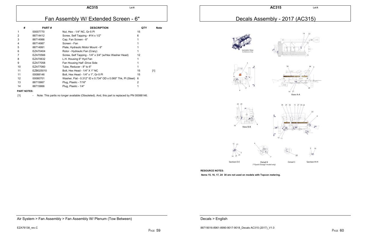 Versatile Seeding Tillage AC315 Parts Catalog