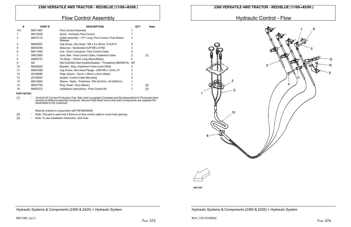 Versatile Tractor 2360 4WD Red Blue Parts Catalog 2000-2006