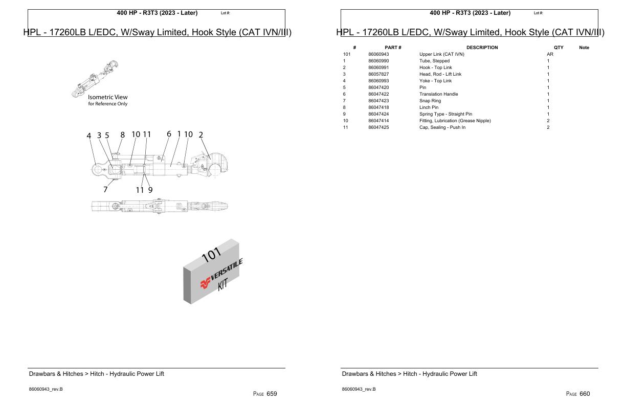 Versatile Tractor 400 HP R3T3 Parts Catalog 2023-