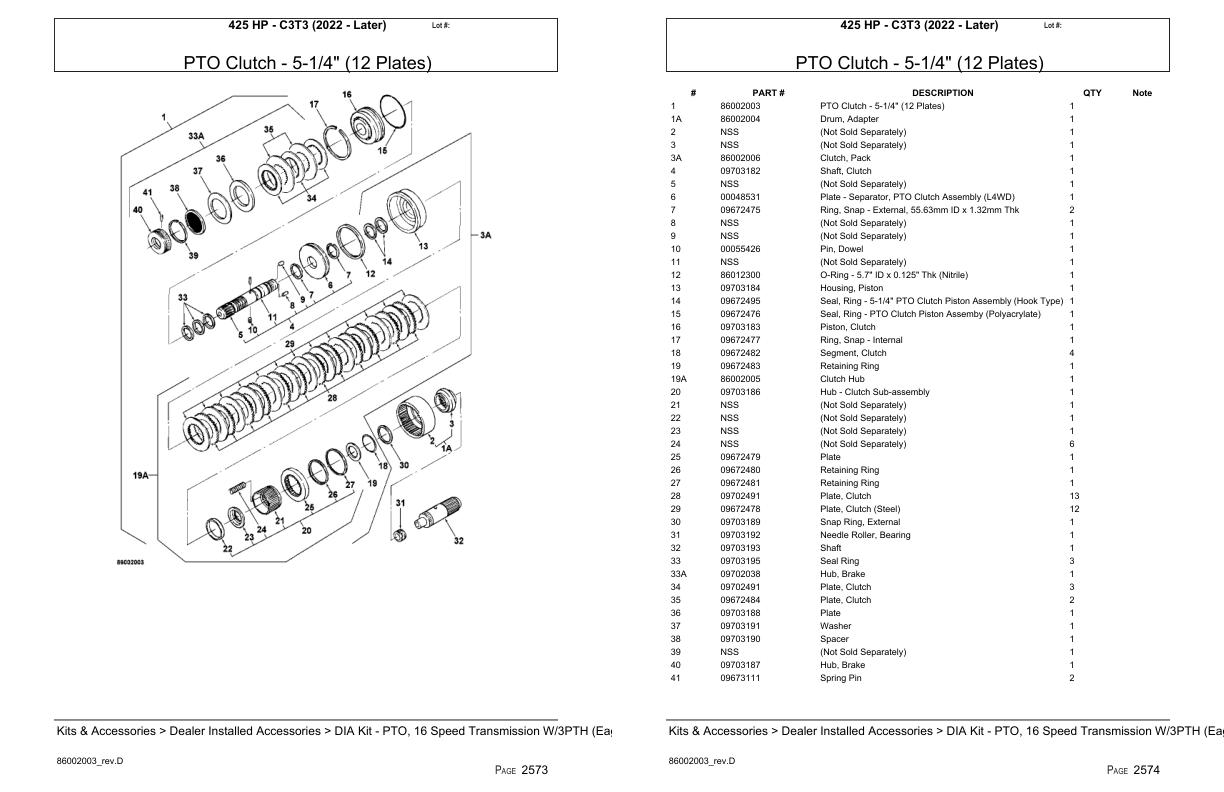 Versatile Tractor 425 HP C3T3 Parts Catalog 2022-