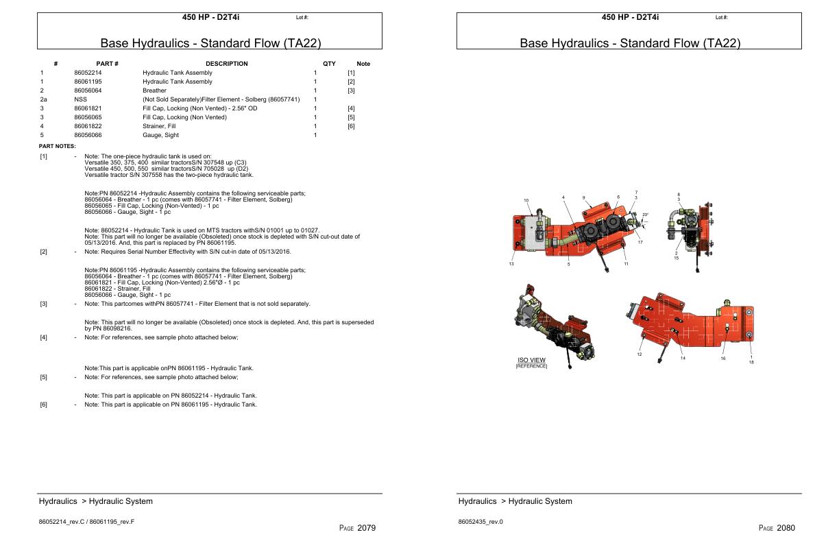 Versatile Tractor 450 HP D2T4i Parts Catalog