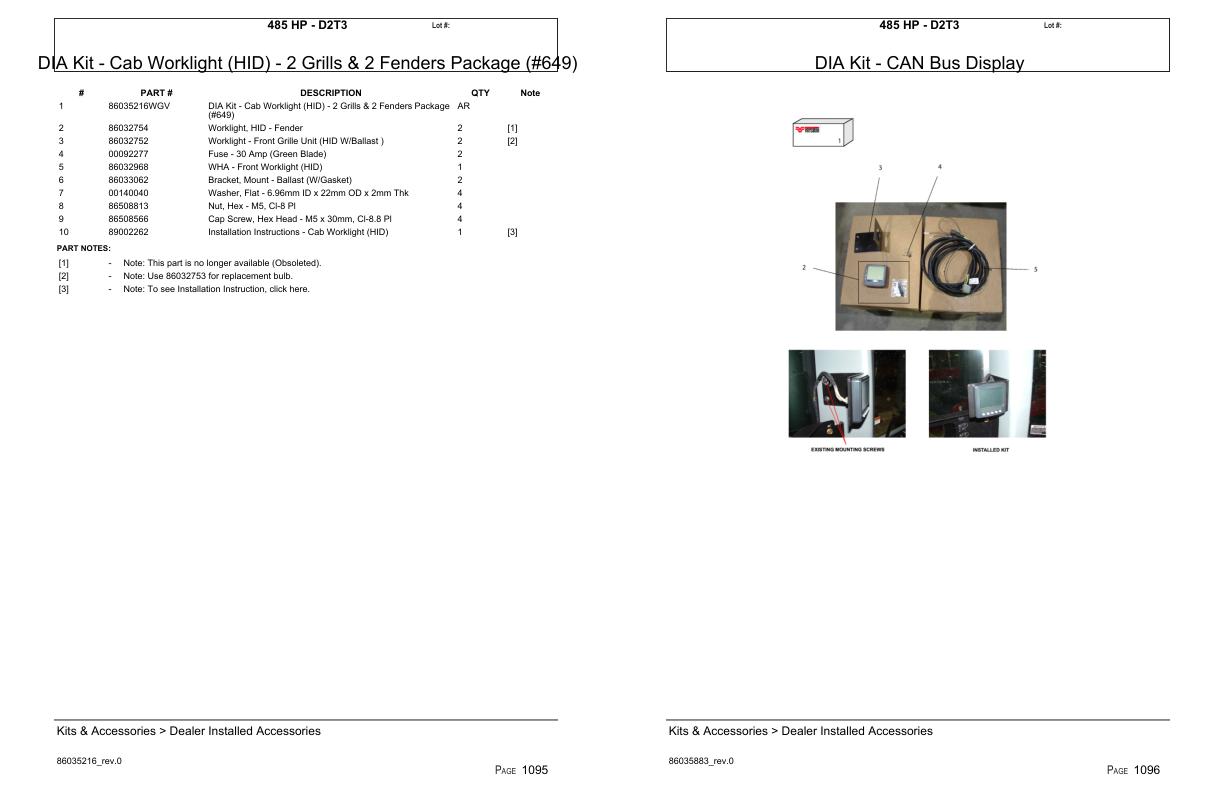 Versatile Tractor 485 HP D2T3 Parts Catalog