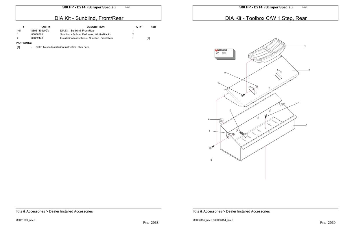 Versatile Tractor 500 HP D2T4i Scraper Special Parts Catalog