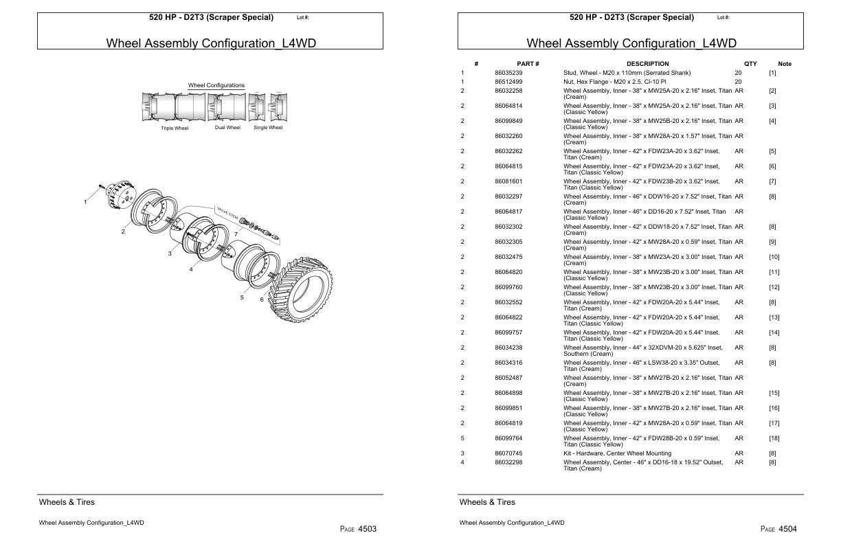 Versatile Tractor 520 HP D2T3 Scraper Special Parts Catalog