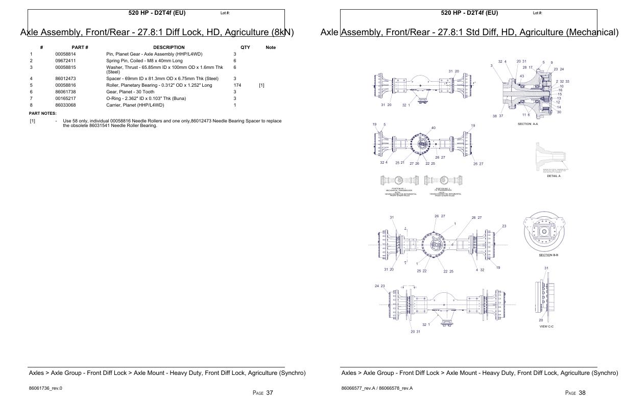 Versatile Tractor 520 HP D2T4f EU Parts Catalog