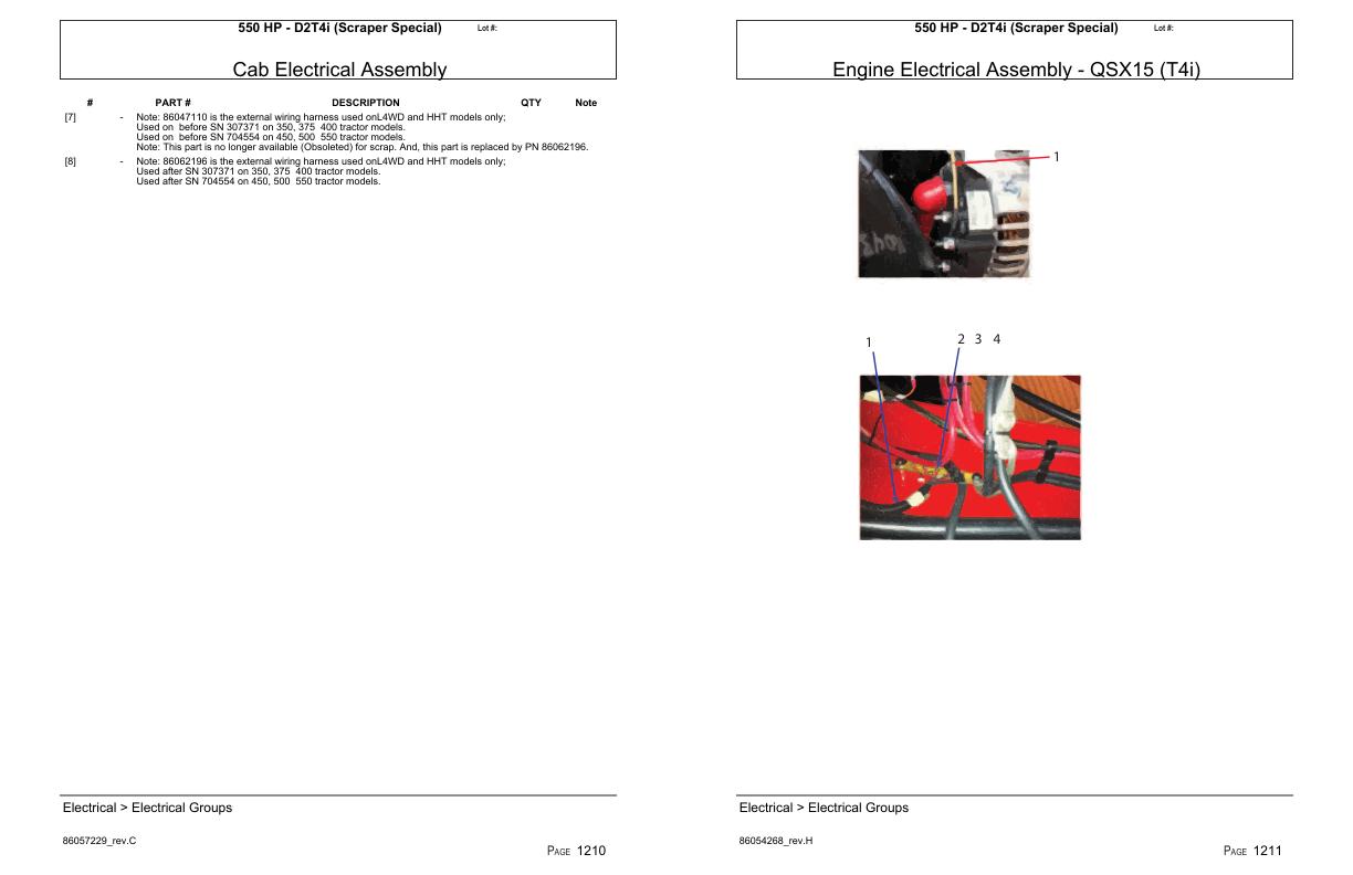 Versatile Tractor 550 HP D2T4i Scraper Special Parts Catalog