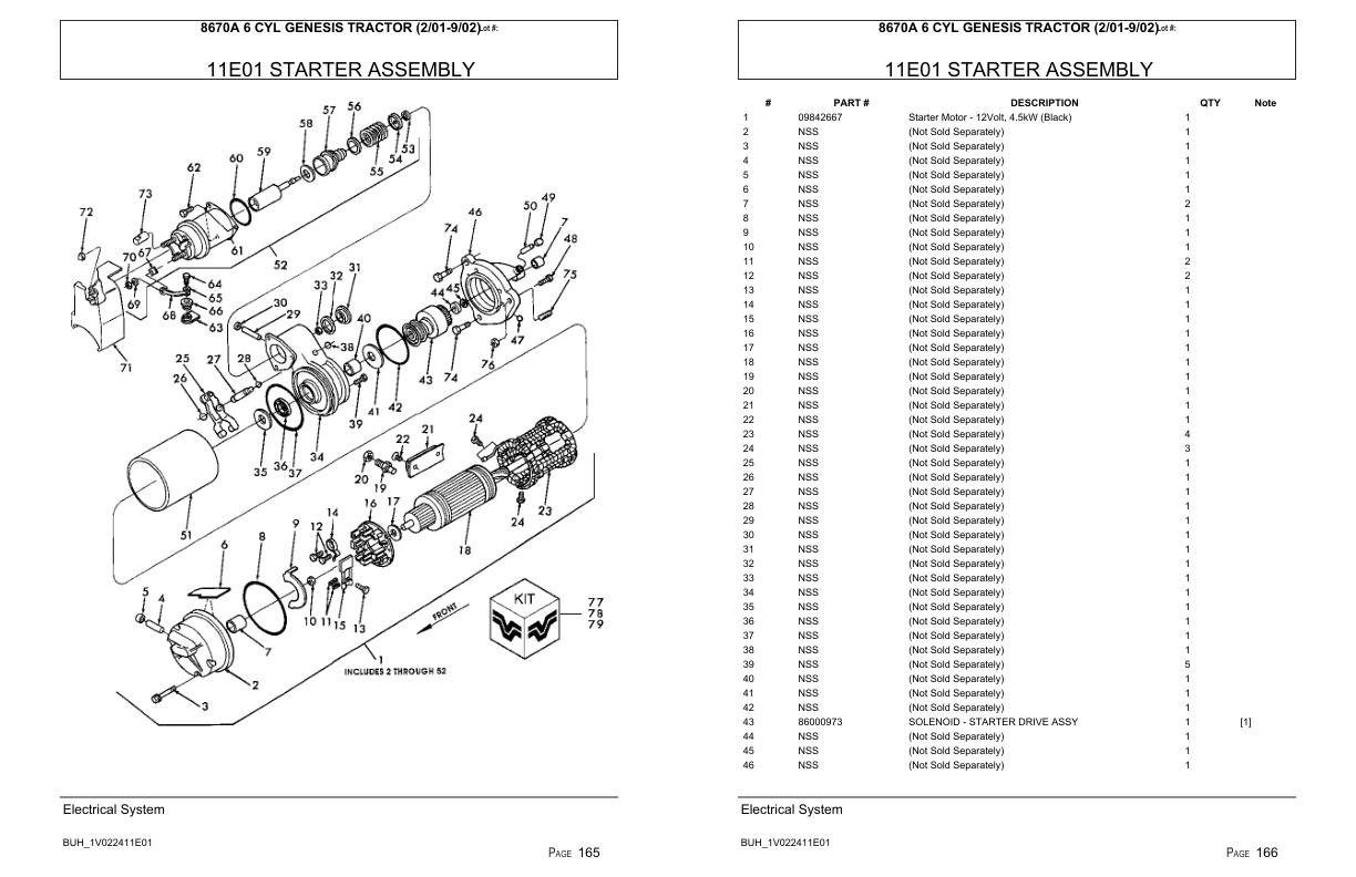 Versatile Tractor 8670A 6 CYL Genesis Parts Catalog 2001-2002