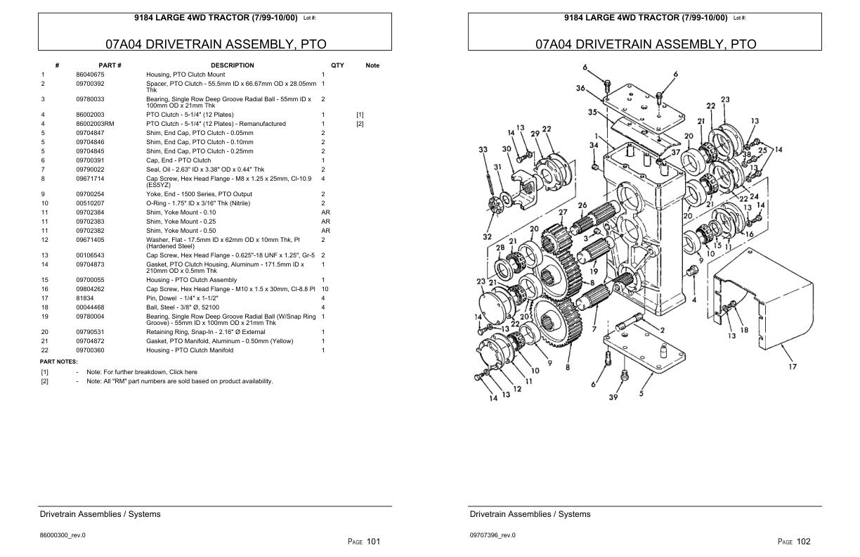 Versatile Tractor 9184 Large 4WD Parts Catalog 1999-2000