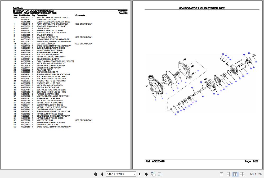 Ag-Chem Rogator Liquid System 854 Parts Catalog AG546599