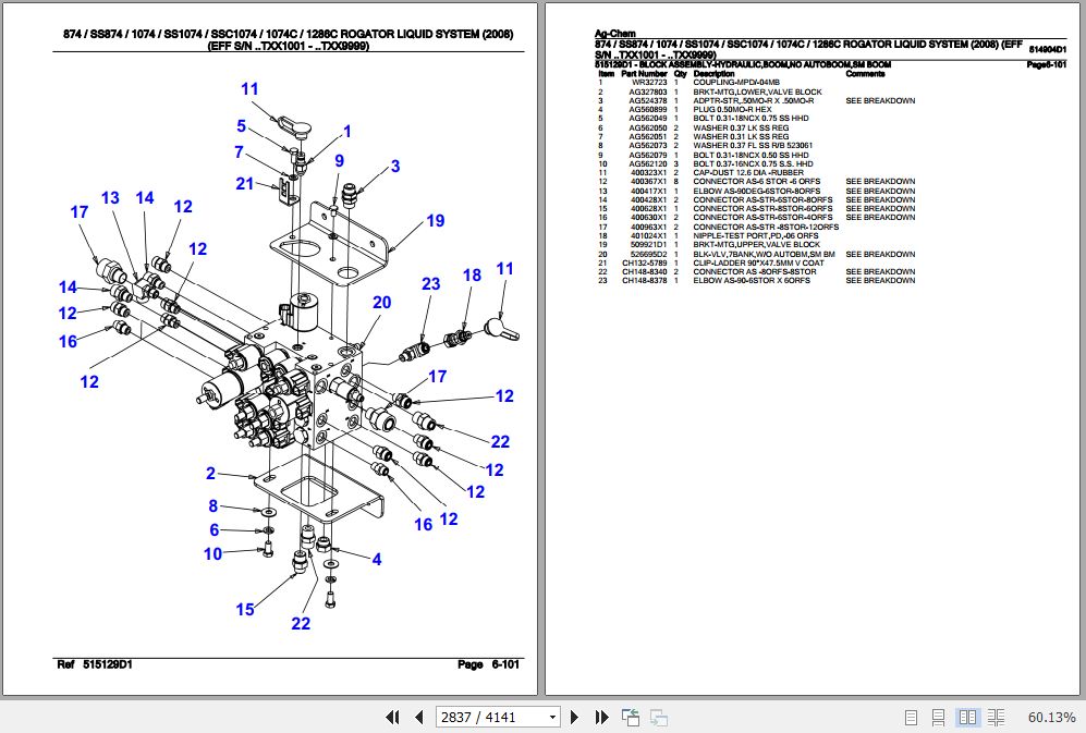 Ag-Chem Rogator Liquid System 874 SS874 1074 SS1074 SSC1074 1074C 1286C ...