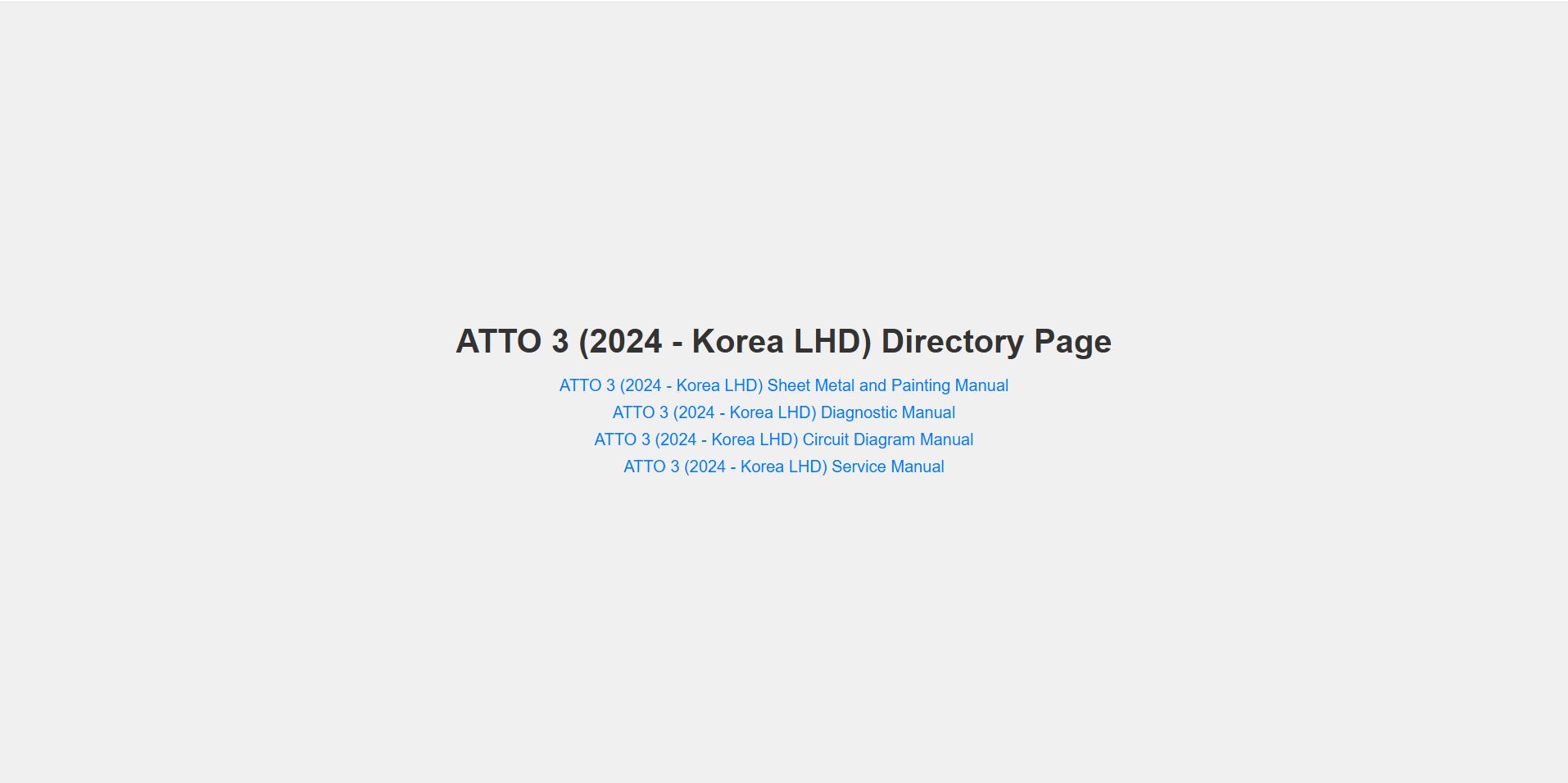 BYD ATTO3 LHD Korea 2024 Workshop Service Manual