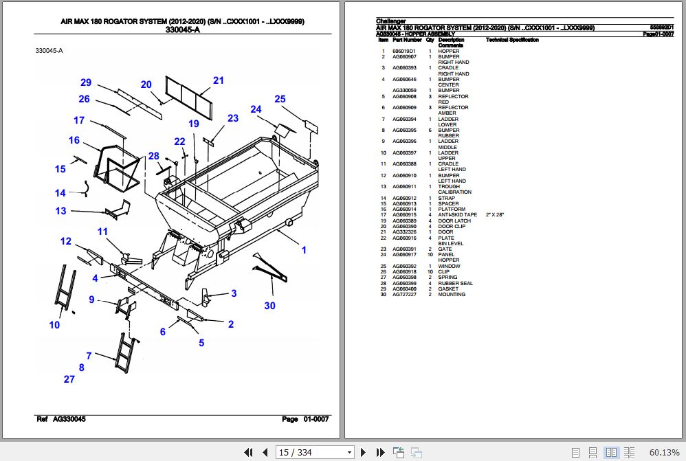 Challenger Air Max 180 Rogator System Parts Catalog 558892D1
