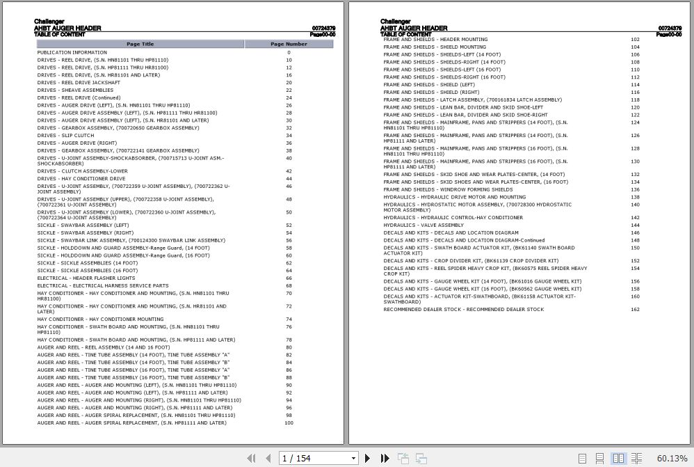 Challenger Auger Header AHBT Parts Catalog 00724379