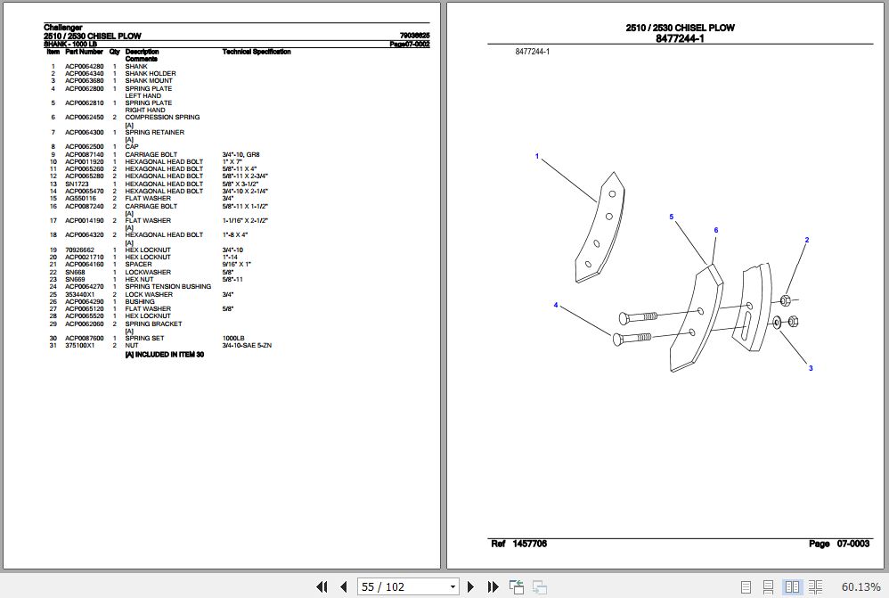 Challenger Chisel Plow 2510 2530 Parts Catalog 79036625