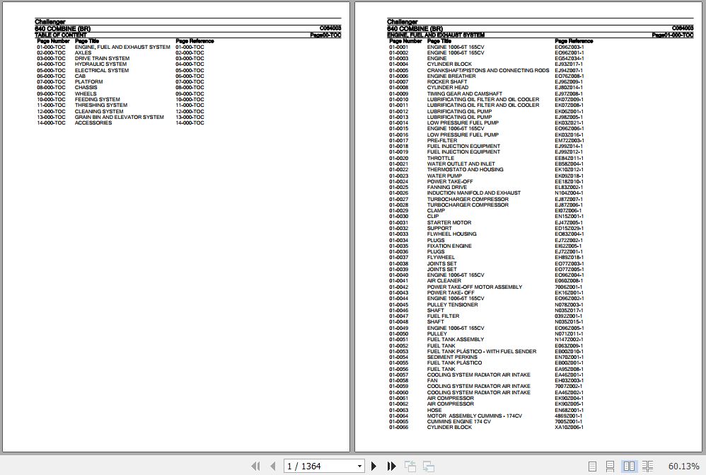 Challenger Combine 640 Parts Catalog C064003