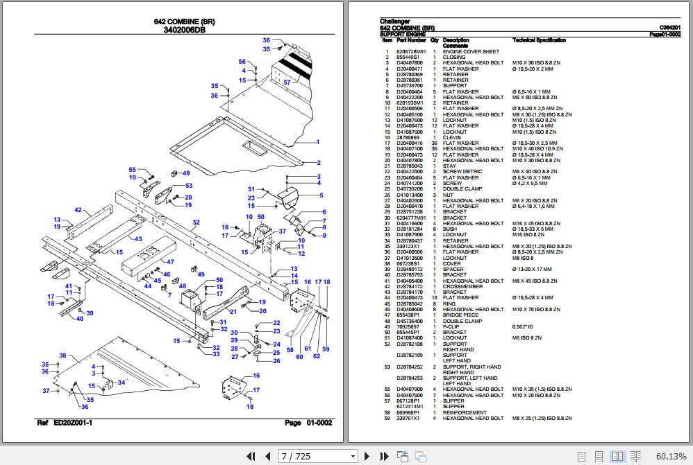 Challenger Combine 642 Parts Catalog C064201