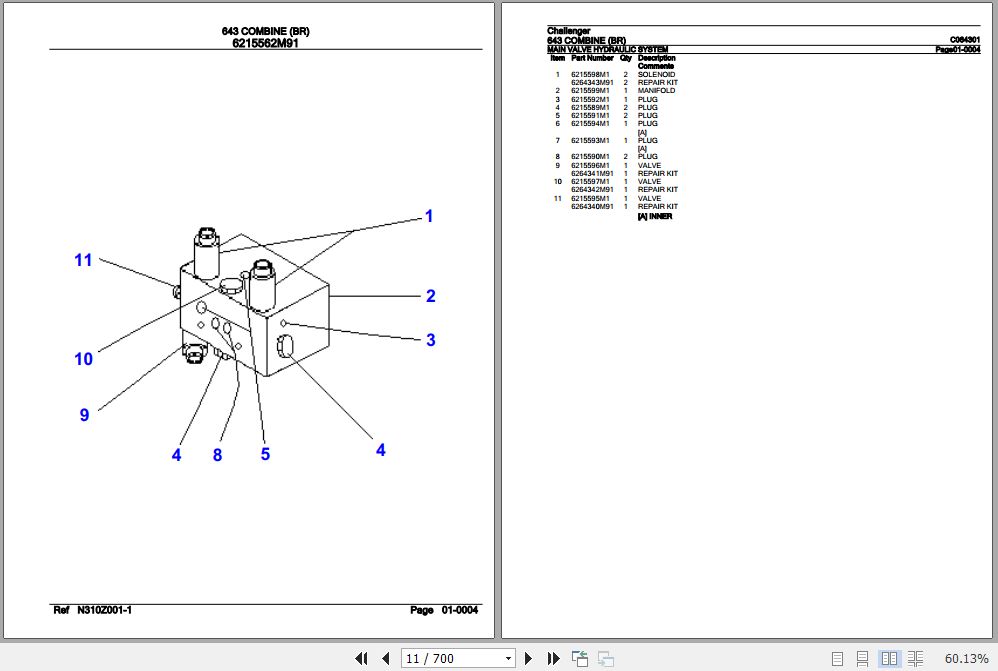 Challenger Combine 643 Parts Catalog C064301