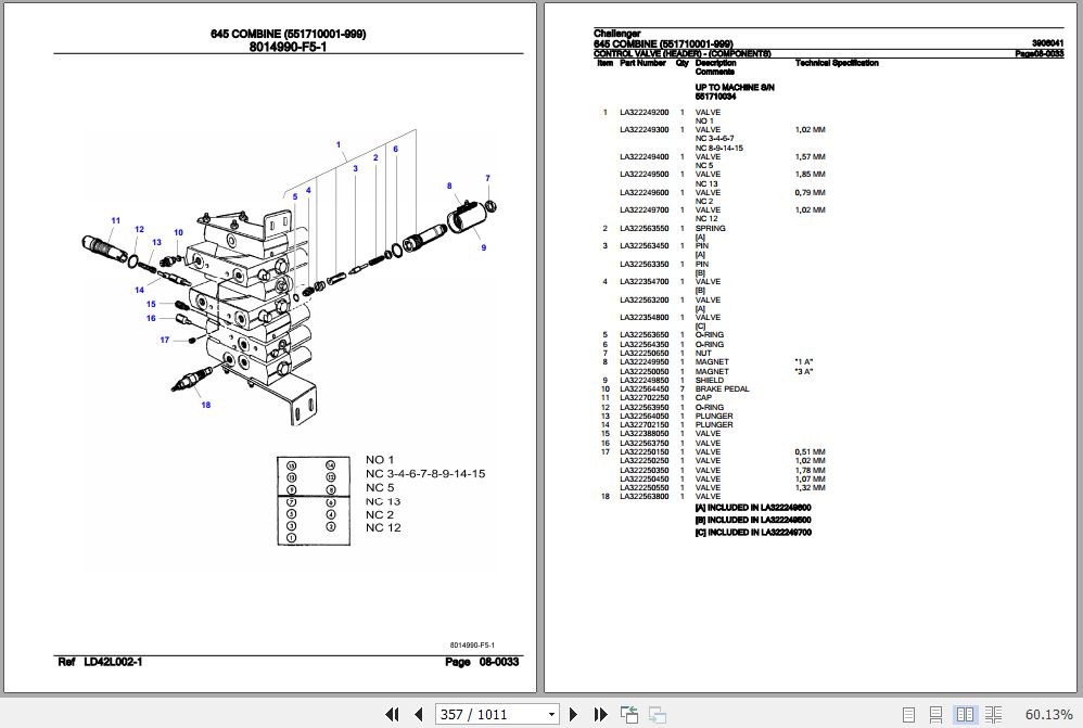 Challenger Combine 645 Parts Catalog 3906041