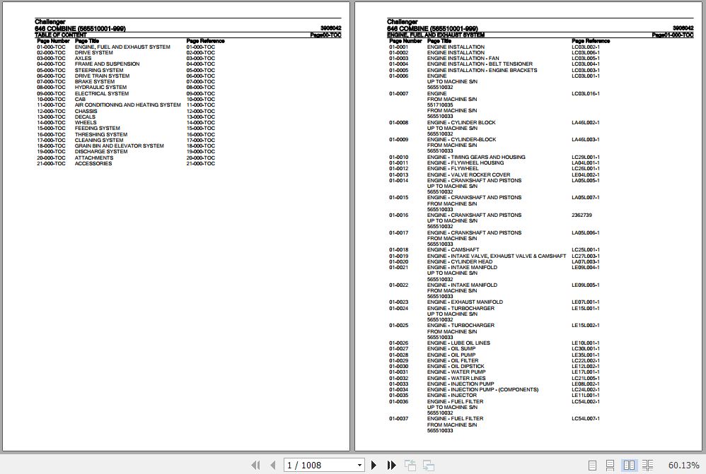 Challenger Combine 646 Parts Catalog 3906042