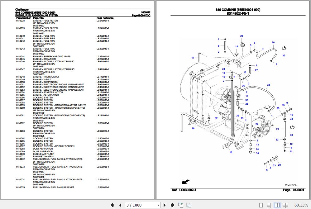Challenger Combine 646 Parts Catalog 3906042