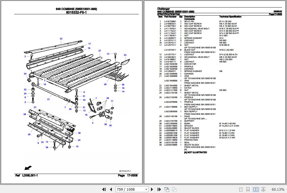 Challenger Combine 646 Parts Catalog 3906042