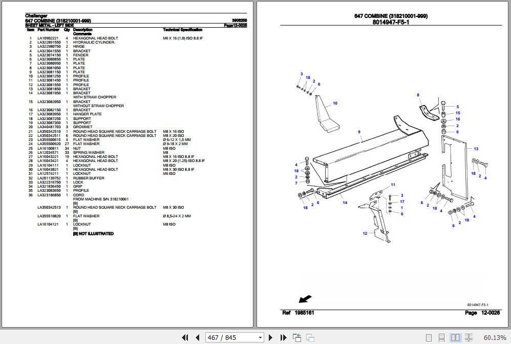 Challenger Combine 647 Parts Catalog 3906258