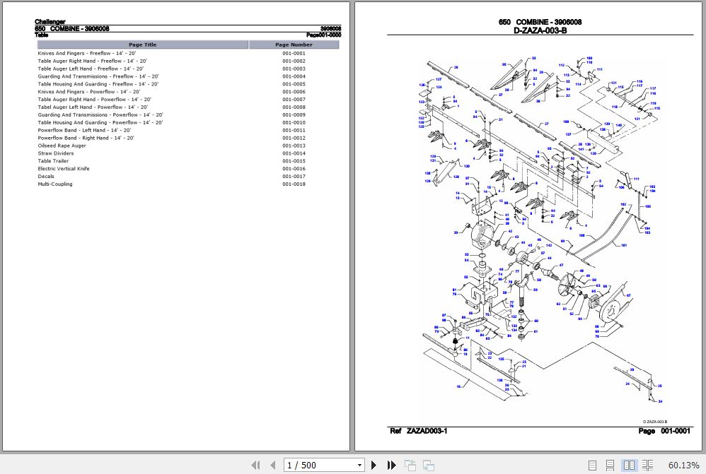 Challenger Combine 650 Parts Catalog 3906008