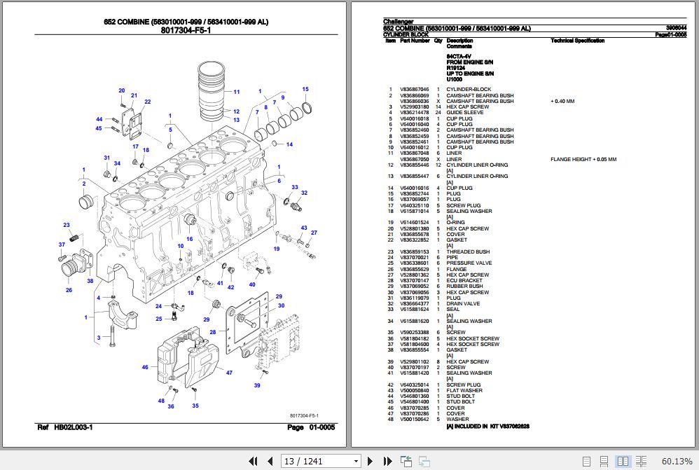 Challenger Combine 652 Parts Catalog 3906044