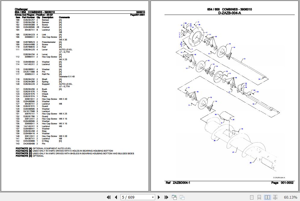 Challenger Combine 654 658 Parts Catalog 3906010