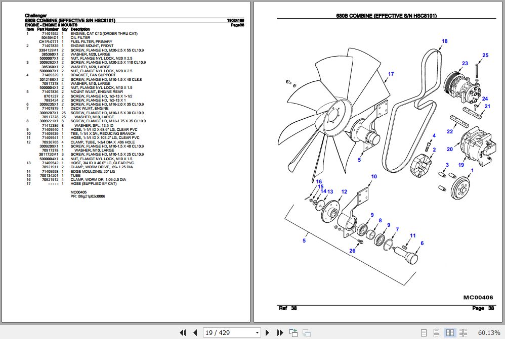 Challenger Combine 680B Parts Catalog 79024155