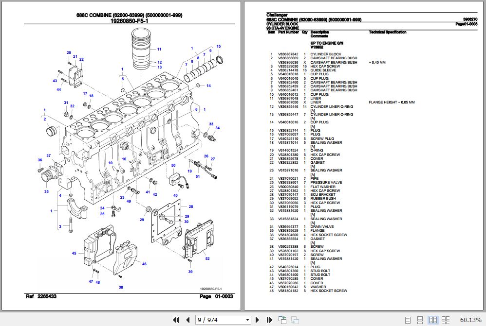 Challenger Combine 688C Parts Catalog 3906270