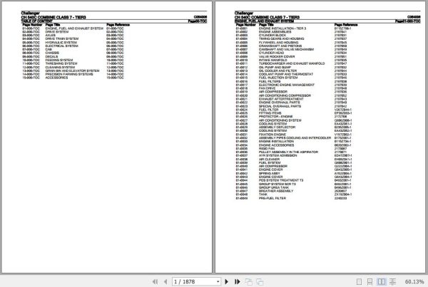 Challenger Combine Class 7 Tier 3 CH 540C Parts Catalog C054006
