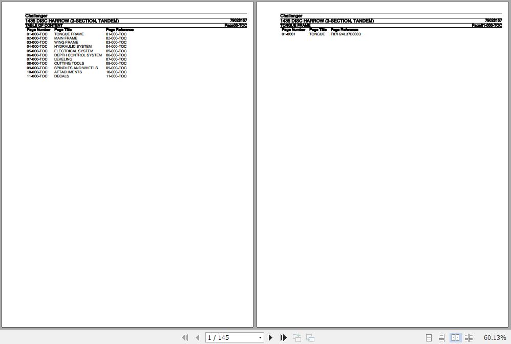Challenger Disc Harrow 1435 Parts Catalog 79028157