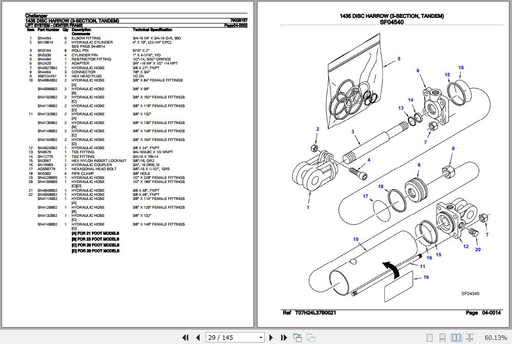 Challenger Disc Harrow 1435 Parts Catalog 79028157