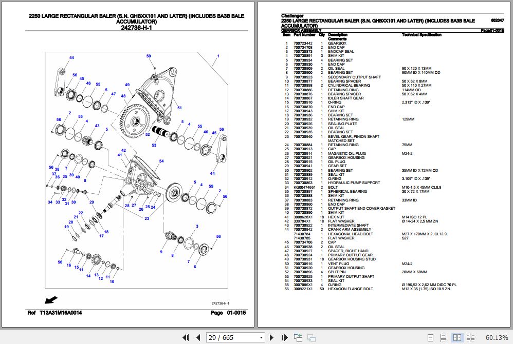 Challenger Large Rectangular Baler 2250 Parts Catalog 652047