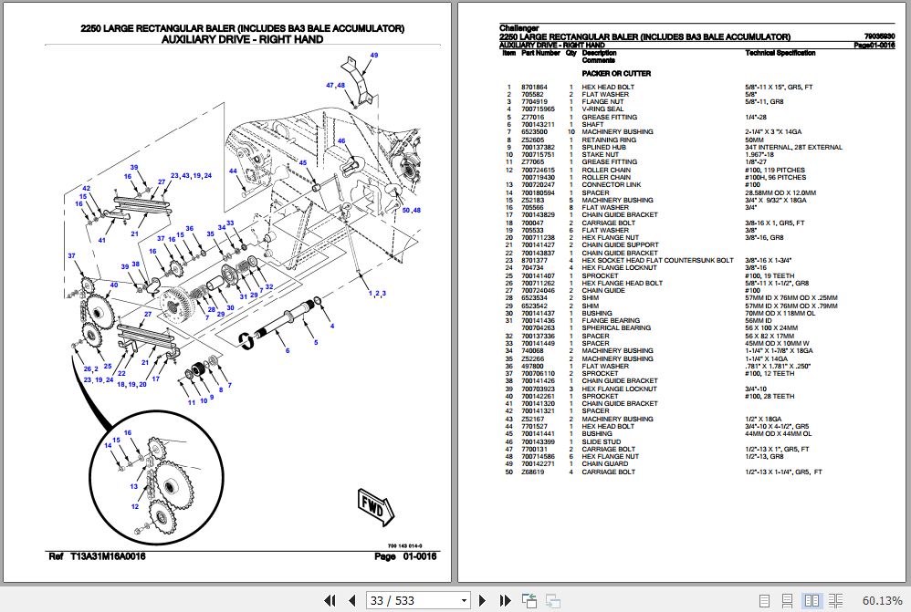 Challenger Large Rectangular Baler 2250 Parts Catalog 79035930