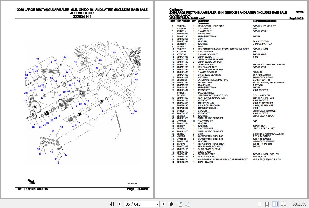 Challenger Large Rectangular Baler 2260 Parts Catalog 652050