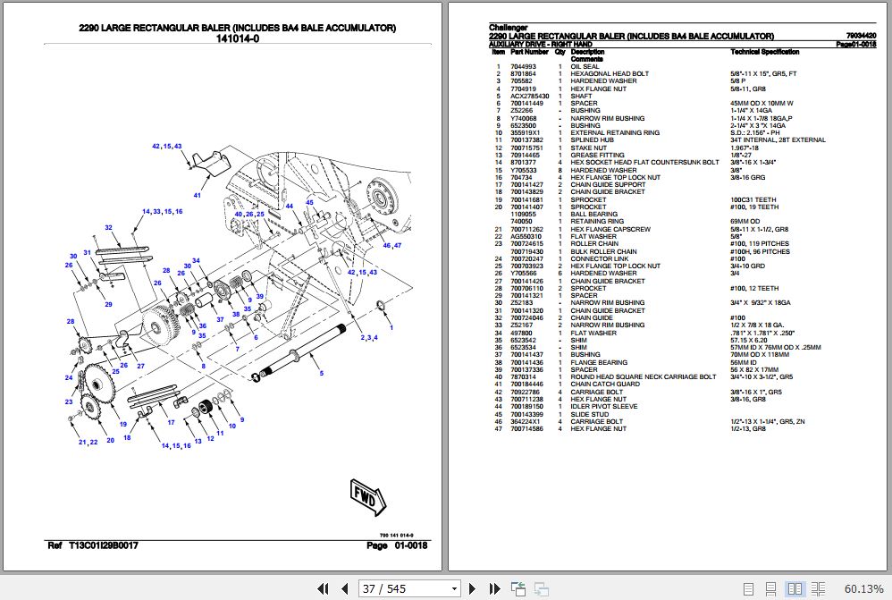 Challenger Large Rectangular Baler 2290 Parts Catalog 79034420