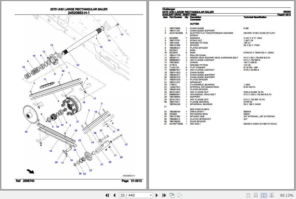 Challenger Large Rectangular Baler 2370 UHD Parts Catalog 652352