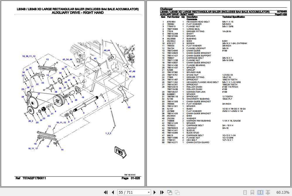 Challenger Large Rectangular Baler LB34B LB34B XD Parts Catalog 00730453