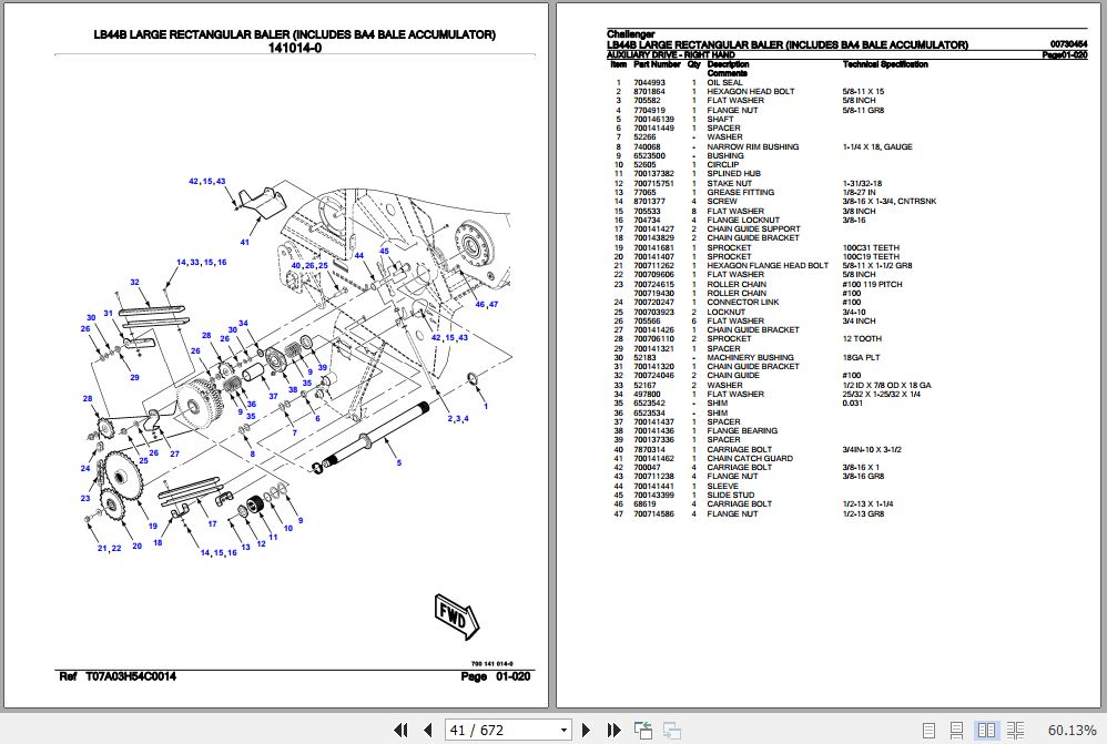 Challenger Large Rectangular Baler LB44B Parts Catalog 00730454
