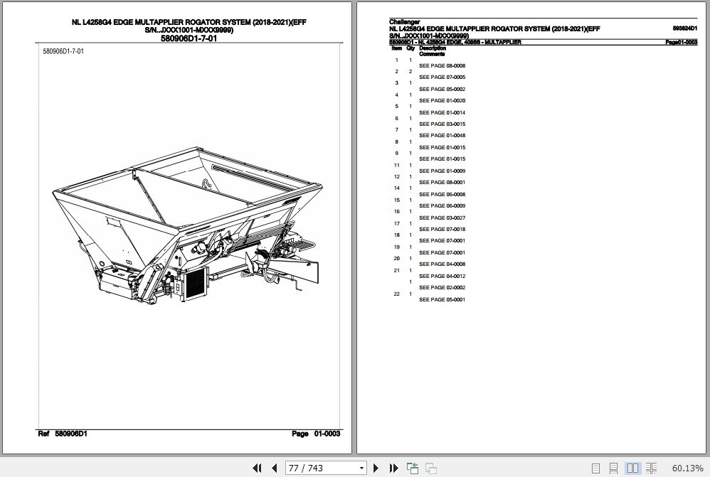 Challenger NL L4258G4 Edge Multapplier Rogator System Parts Catalog ...